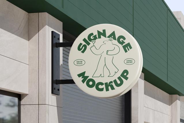 Round Outdoor Signage Mockup