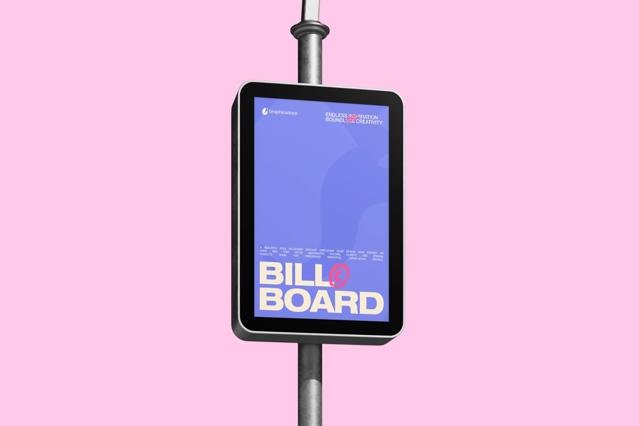 Outdoor Billboard Pole Sign Mockup Center