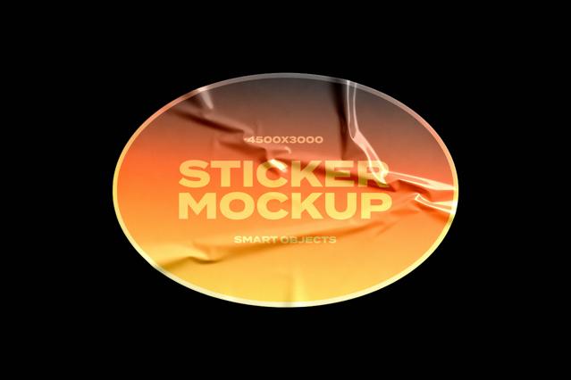 Wrinkled Oval Sticker Mockup
