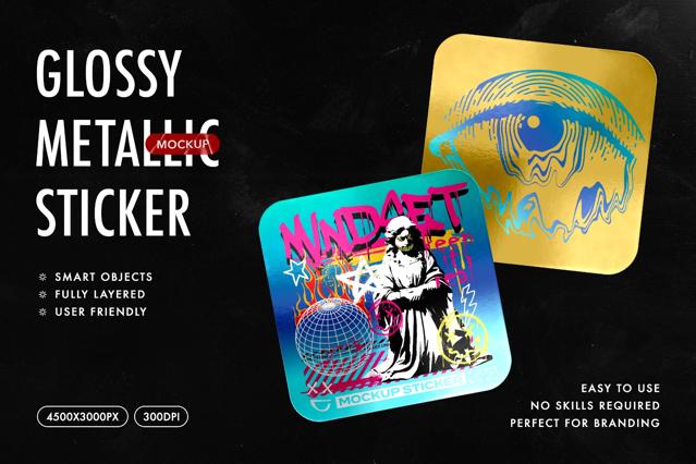 Download Square Metallic Sticker Mockup