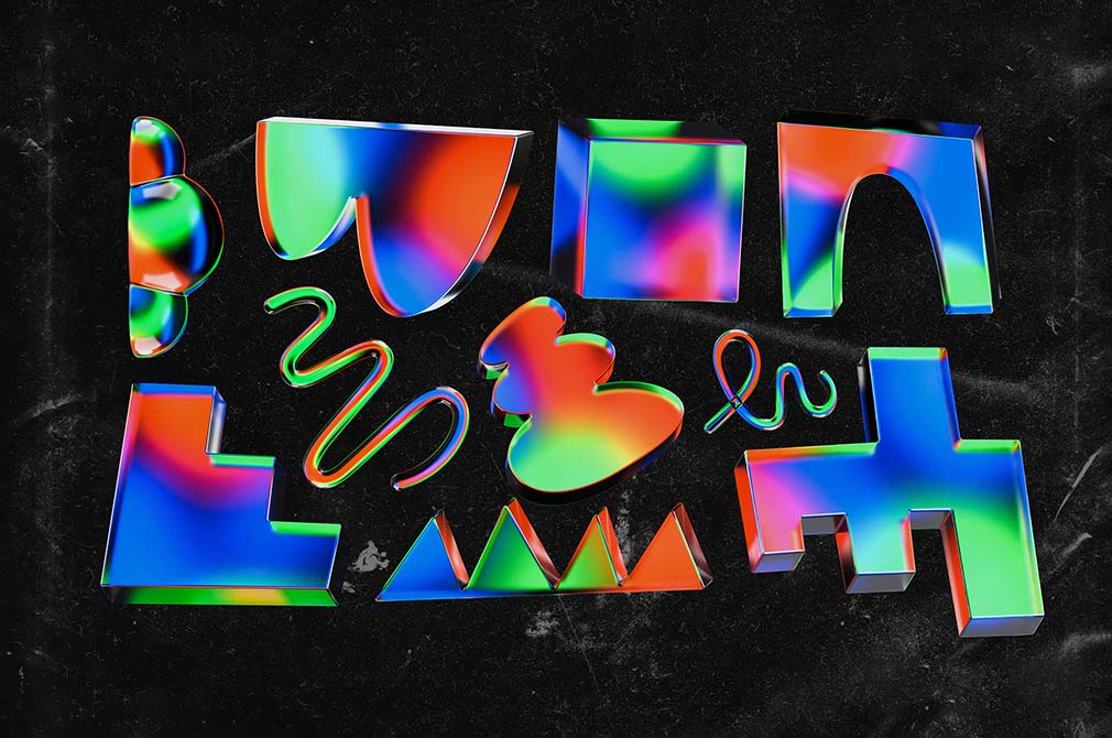 Download 3D Glowy Glassmorphic Shapes