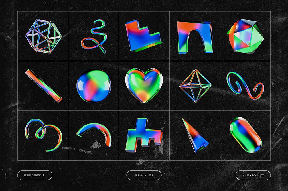 Download 3D Glowy Glassmorphic Shapes