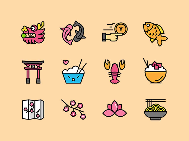 Download Asian adventure free flat icons kit