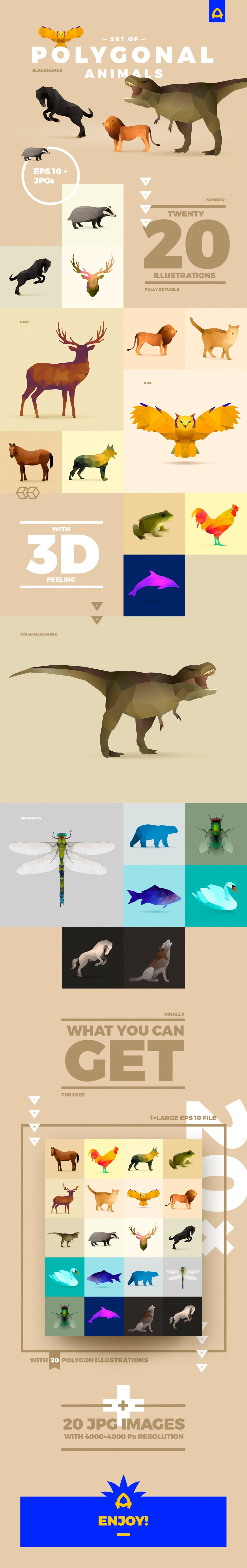 Free polygonal animals — download vector illustrations