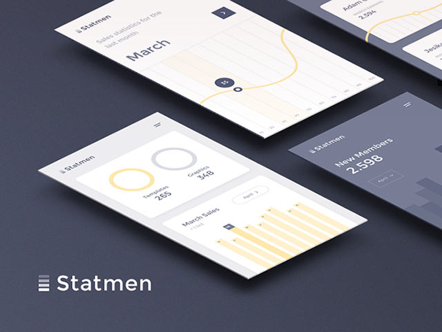 Statmen free iOS mobile UI kit — download dashboard PSD template