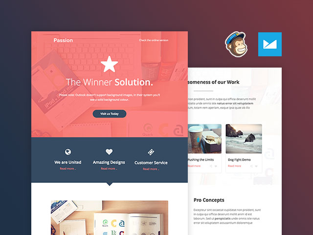 Passion: free responsive email template in HTML, PDF