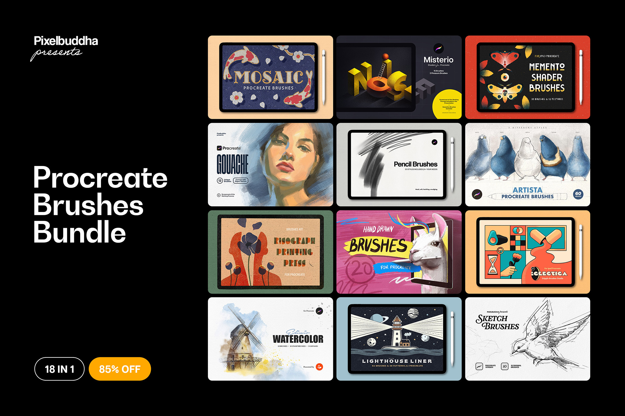 Download 18 in 1 Procreate Brushes Bundle