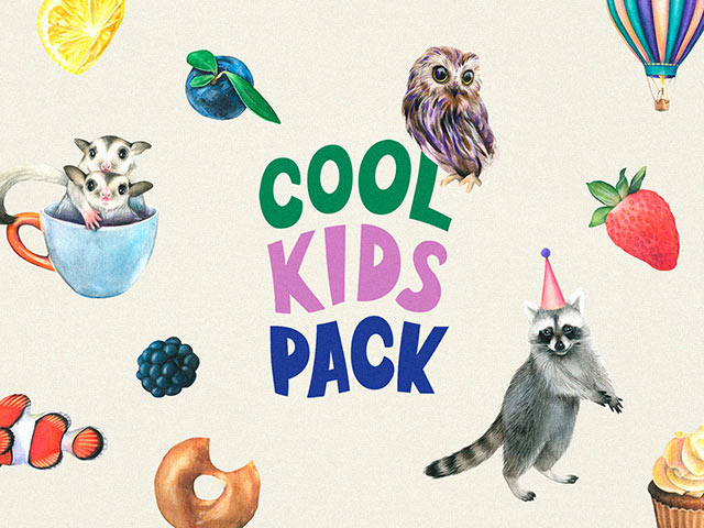 Cool Kids Watercolor Set: Download Watercolor Vector Illustrations