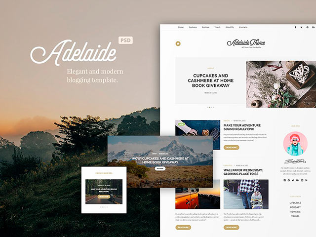 Adelaida modern blog template: download PSD