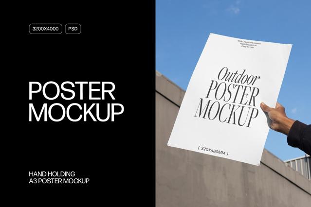 Download Hand Holding A3 Poster Mockup