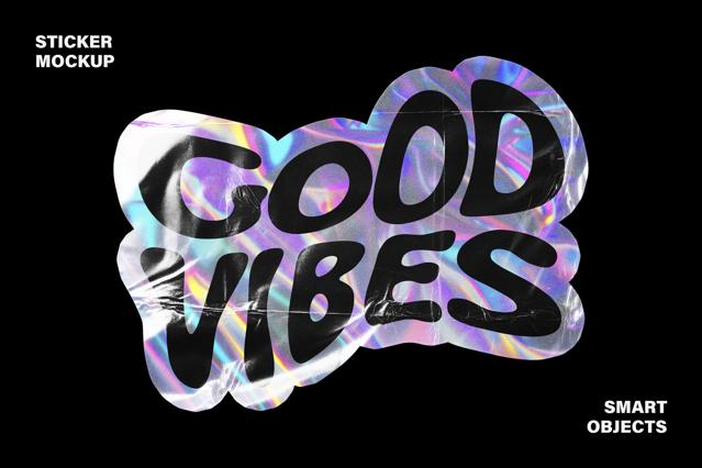 Holo Wrinkle Sticker Mockup