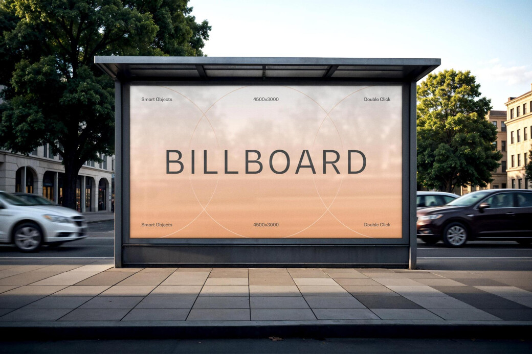 Bus Stop Billboard Template Blank Billboard At Bus Stop For