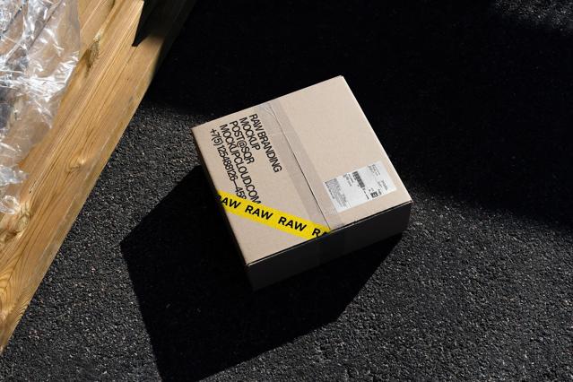 RAW Cardboard Box Mockup on Asphalt