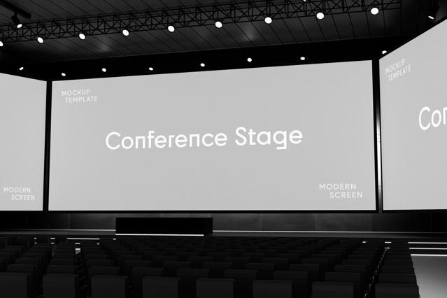 Monochrome Conference Screen Mockup – Center View